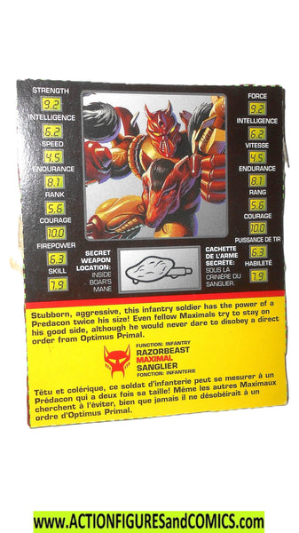 Transformers Beast Wars RAZORBEAST TM Canada tech spec ...