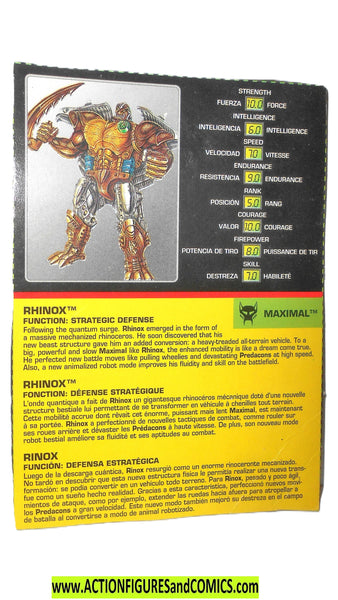 Transformers Beast Wars RHINOX TM Canada tech spec – ActionFiguresandComics