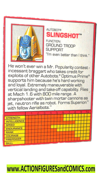 Transformers SLINGSHOT File card 1992 Techspecs G2 2 ...
