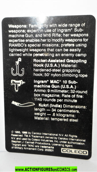 RAMBO action figures KAT Katherine Ann Taylor KAT vintage file card 19 ...